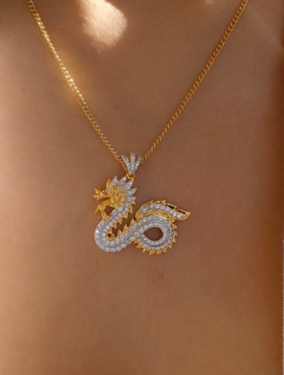 Dragon Necklace 18k gold plated men dragon necklace gold | Etsy
