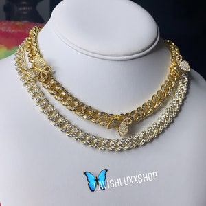 Butterfly Cuban Choker Chain Necklace Blinged Iced Cuban - Etsy