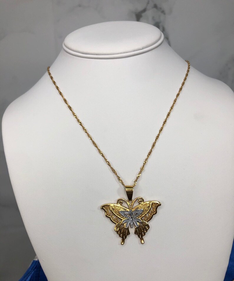 Butterfly Necklace 18k gold plated two tone butterfly | Etsy