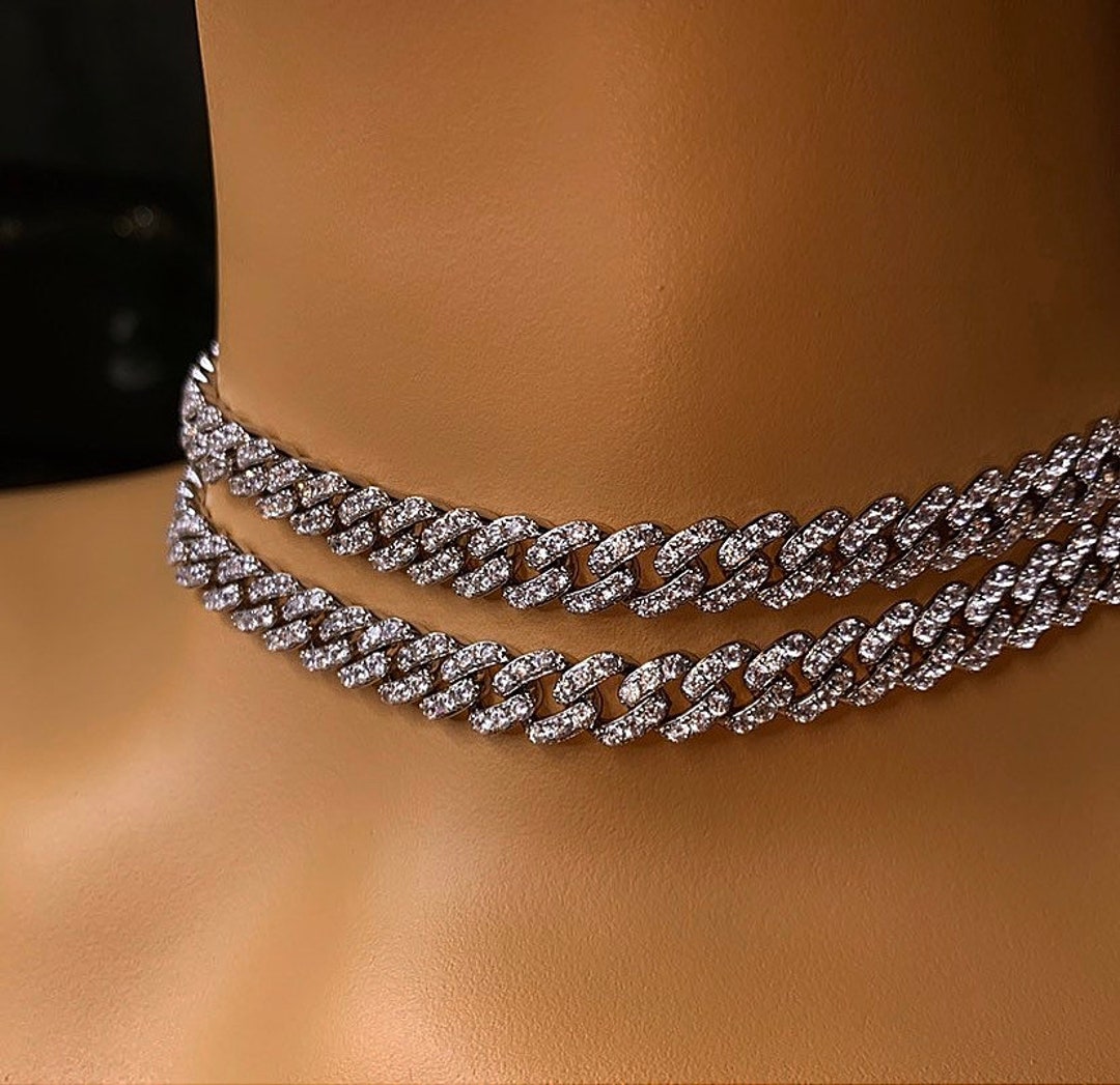 2 Piece SET Mini Pink and Rosegold Miami Cuban Link Chain , Pink Choker ...