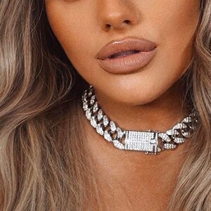 Women Cuban Choker , Cuban Link Chain , Christmas Gift , 20mm Blinged ...