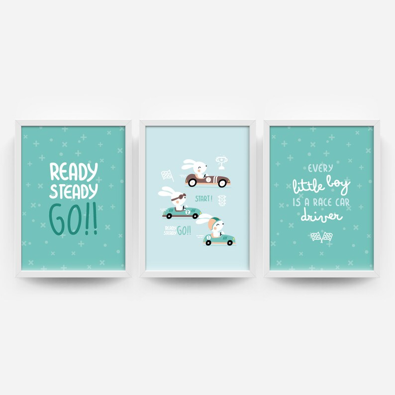 Bunny Race Nursery Print, PRINTABLE Art, Baby Print, Nursery Decor ...