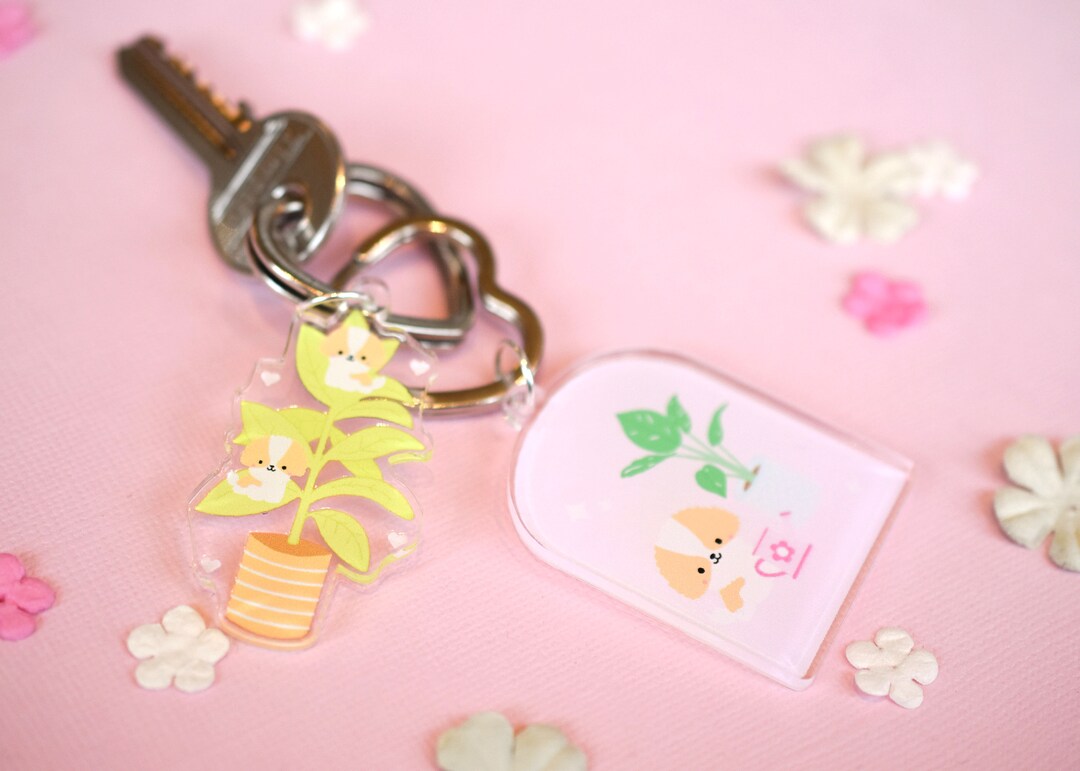 Self Love Kawaii Keyrings Kawaii Dog/plants/keyring/acrylic - Etsy