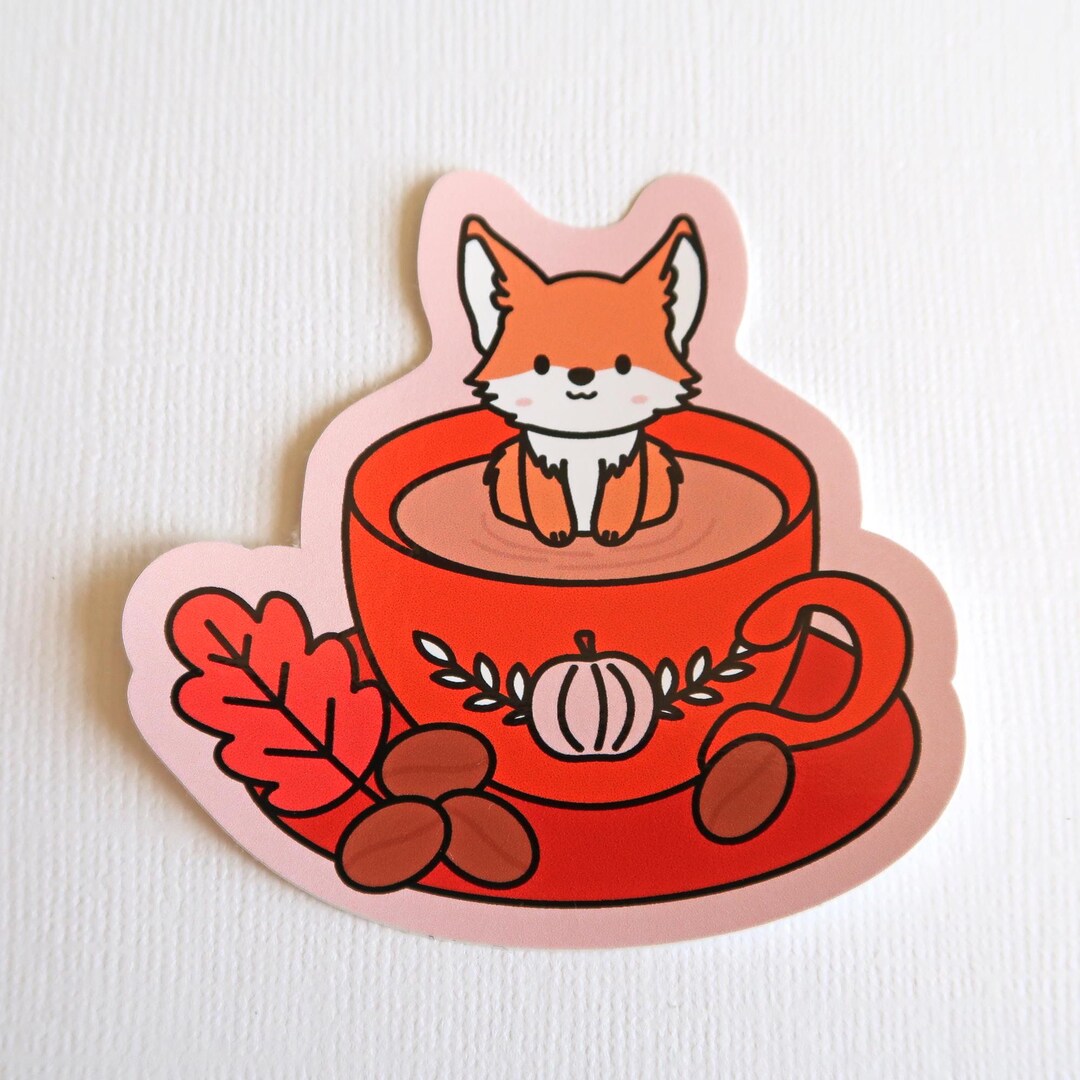 Fox Latte Die Cut Sticker- Cute Sticker/coffee/kawaii Fox - Etsy