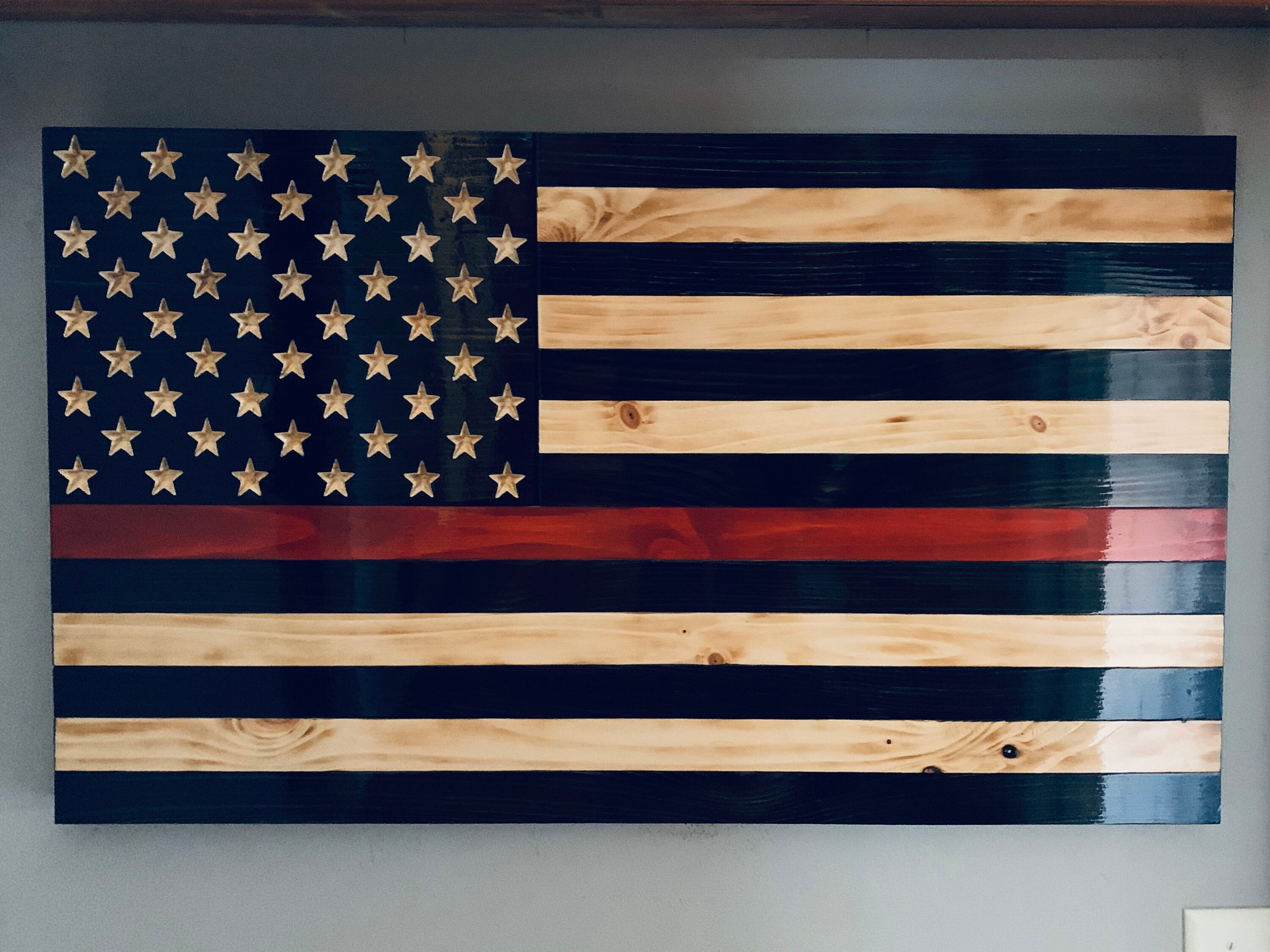 The thin Red/blue Line Rustic Flag - Etsy
