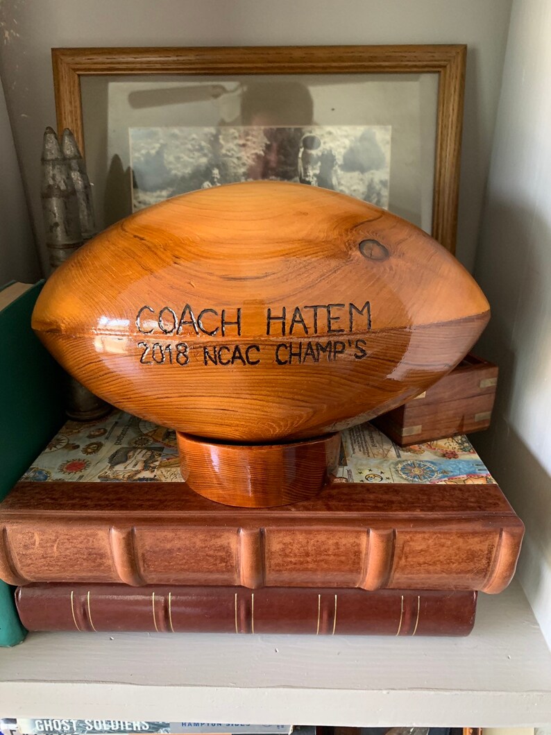 Engraved custom solid cedar wooden football with your favorite | Etsy