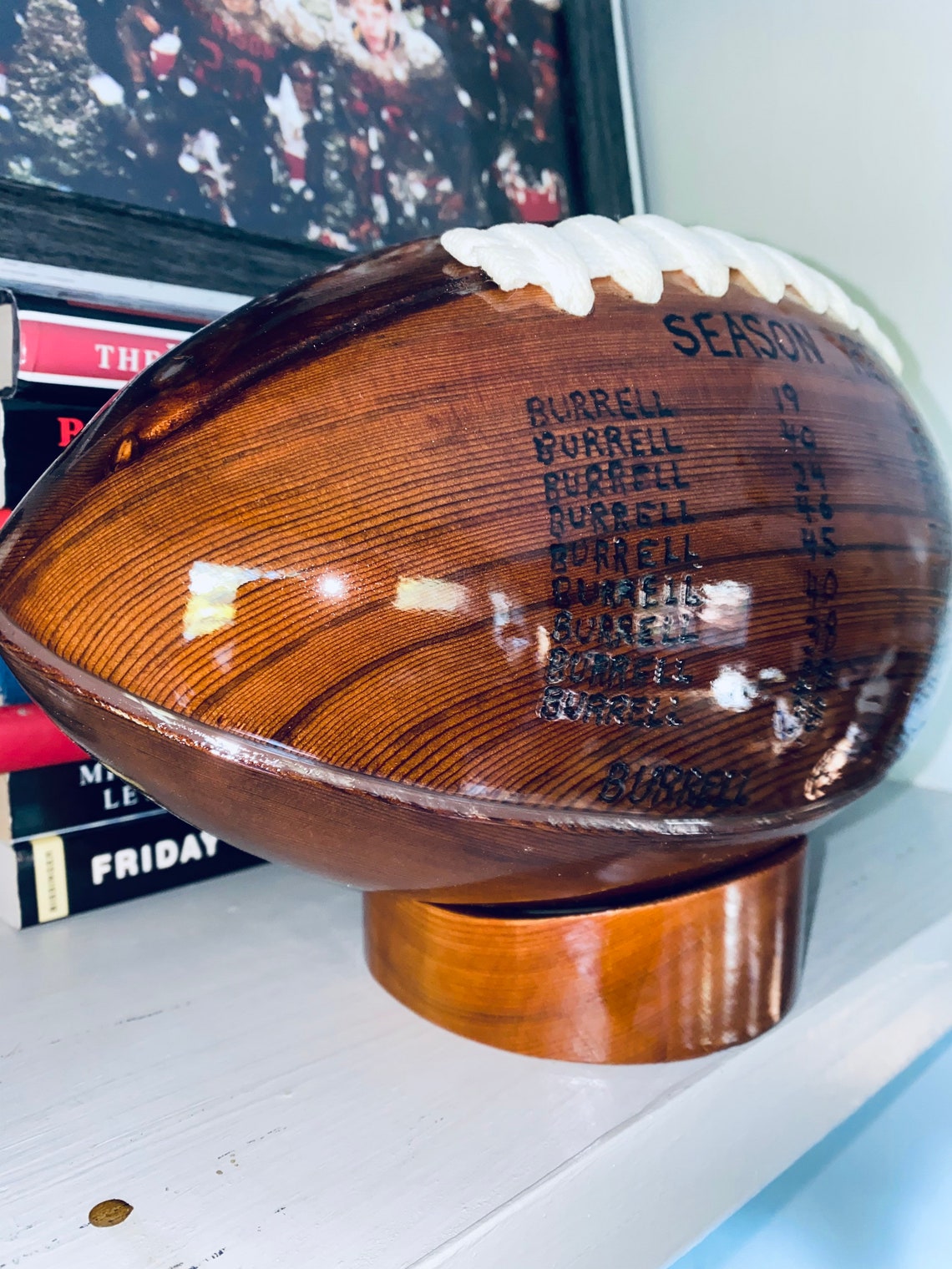 Engraved custom solid cedar wooden football with your favorite | Etsy