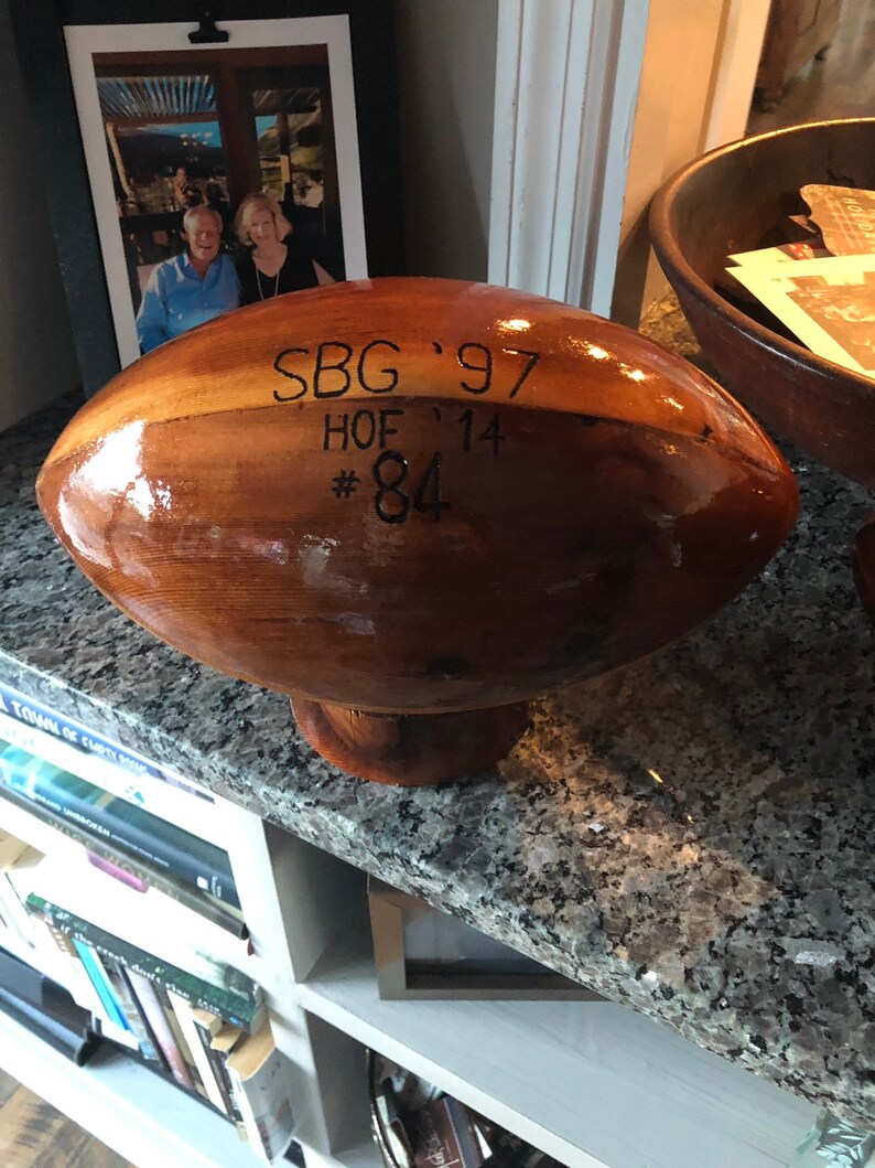 Engraved custom solid cedar wooden football with your favorite | Etsy