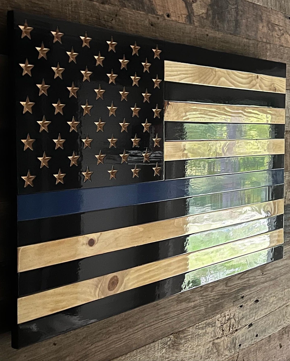 The thin Red/blue Line Rustic Flag - Etsy