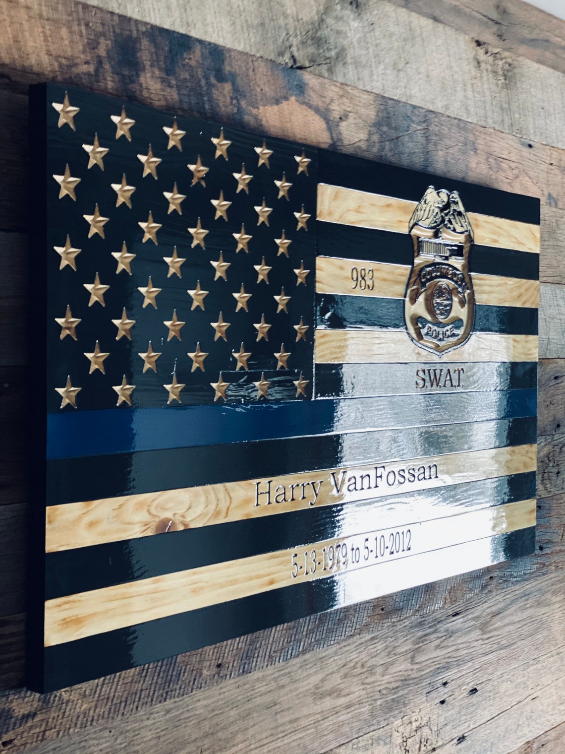 The thin Red/blue Line Rustic Flag | Etsy