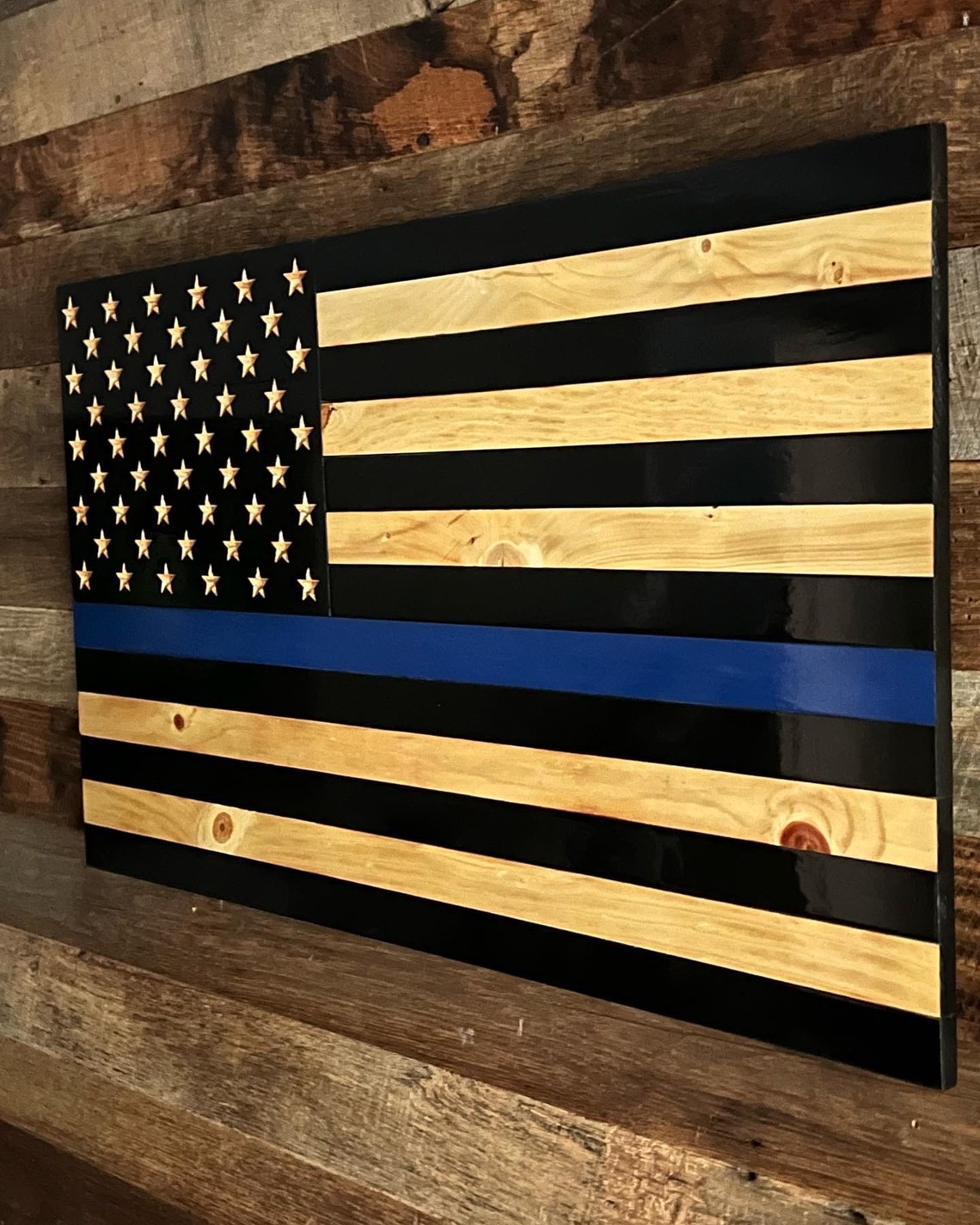 The thin Red/blue Line Rustic Flag - Etsy
