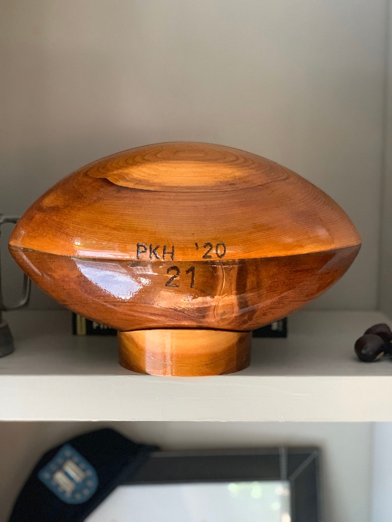 Engraved custom solid cedar wooden football with your favorite | Etsy