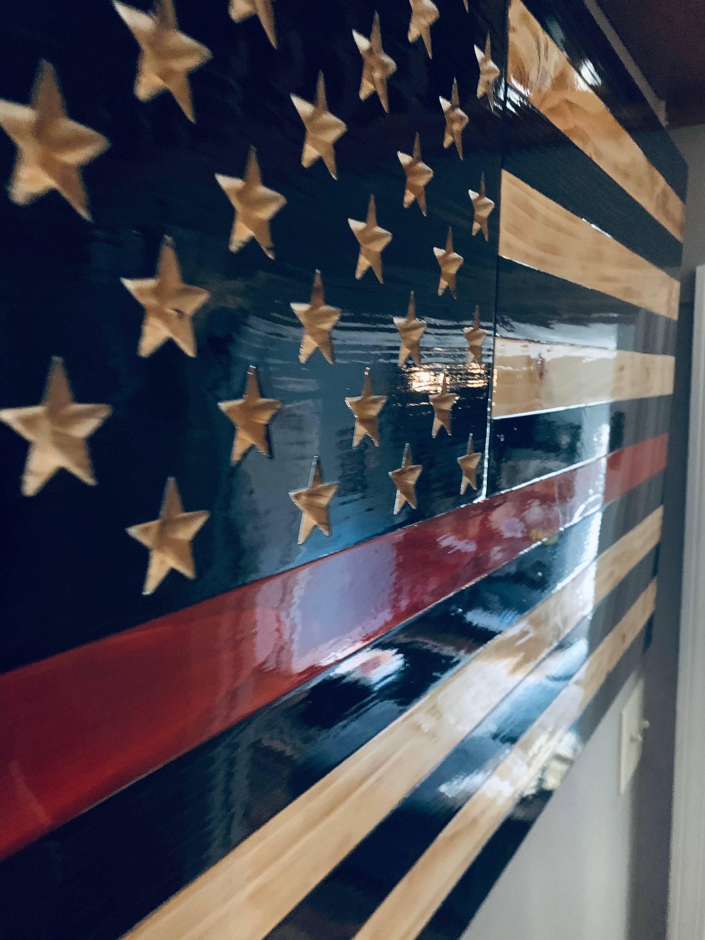 The thin Red/blue Line Rustic Flag - Etsy