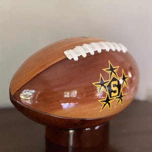 Own Your Very Own Custom Solid Cedar Wooden Football With Your Favorite ...