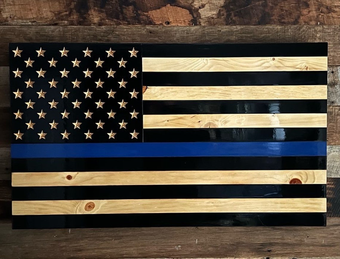 The thin Red/blue Line Rustic Flag - Etsy