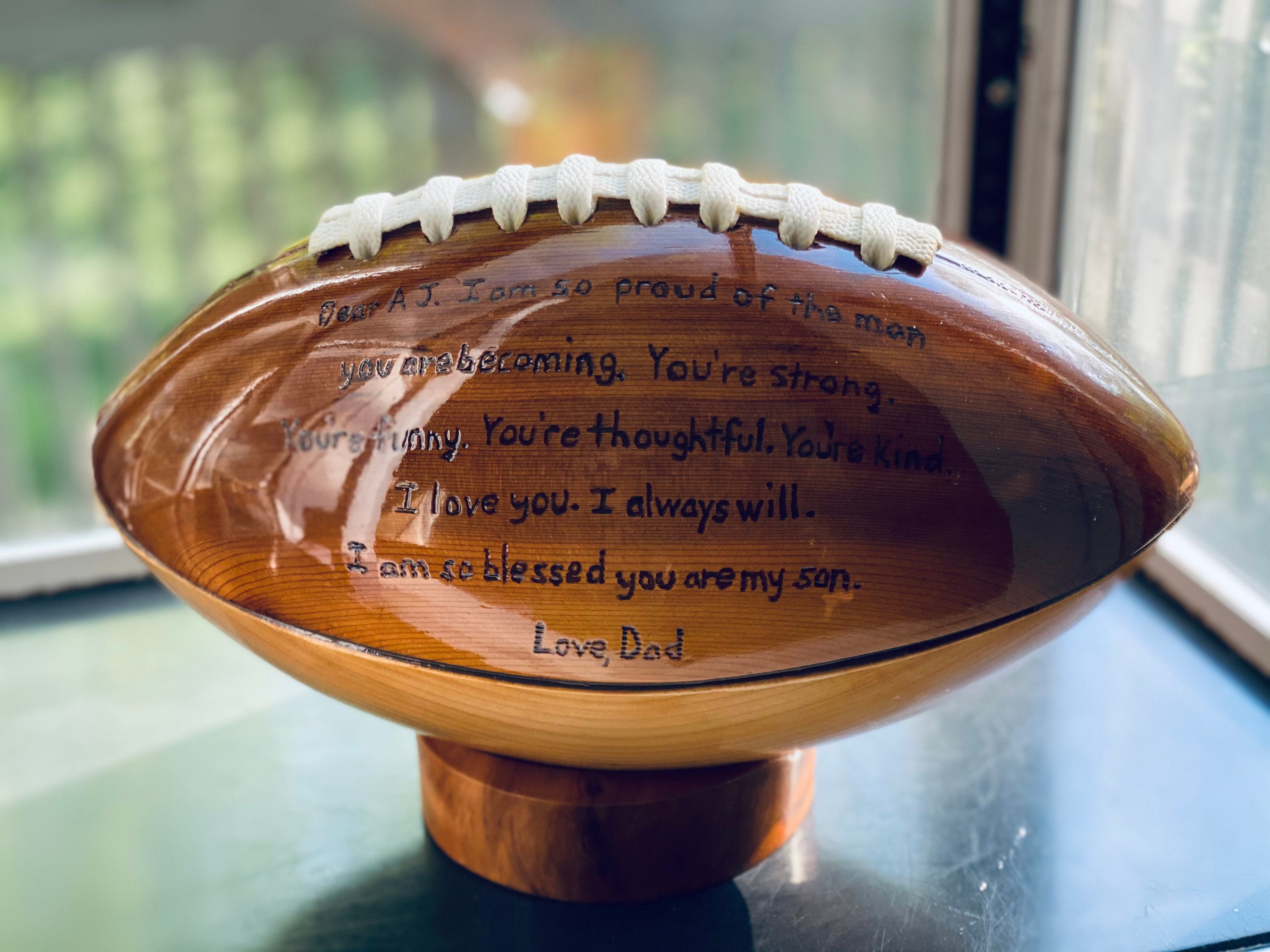 Engraved Custom Solid Cedar Wooden Football With Your Favorite Team ...