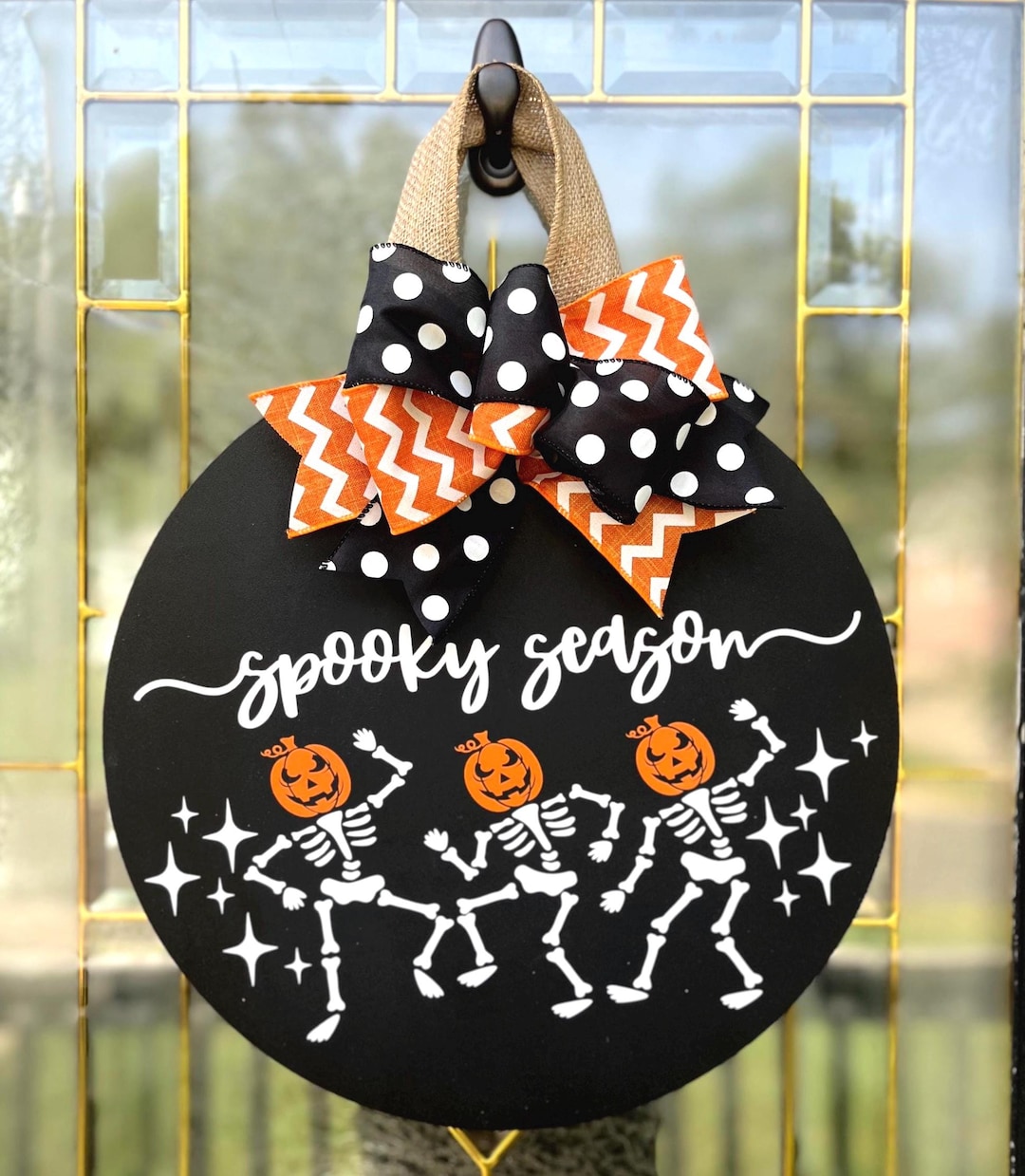 Halloween Door Hanger | Spooky Season Sign | Pumpkin Skeleton Wreath ...
