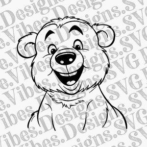 Cute Teddy Bear Cartoon SVG PNG, Outline Polar Bear Clipart, Digital ...