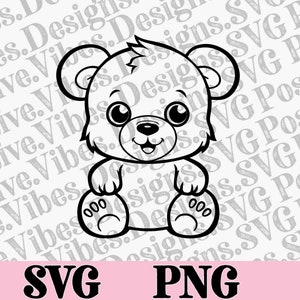 Cute Teddy Bear Cartoon SVG PNG, Outline Polar Bear Clipart, Digital ...
