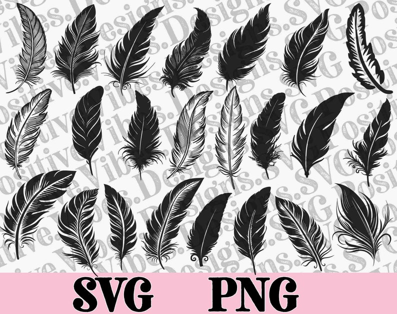 Feathers Bundle Svg PNG, Feathers Boho Silhouette Outline, Clipart, Digital Stamps Clip Art ...