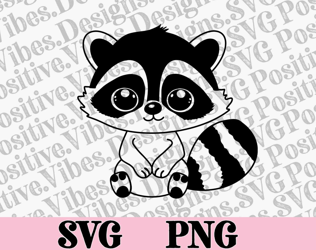 Cute Raccoon Cartoon SVG PNG, Outline Raccoon Clipart Png, Digital ...