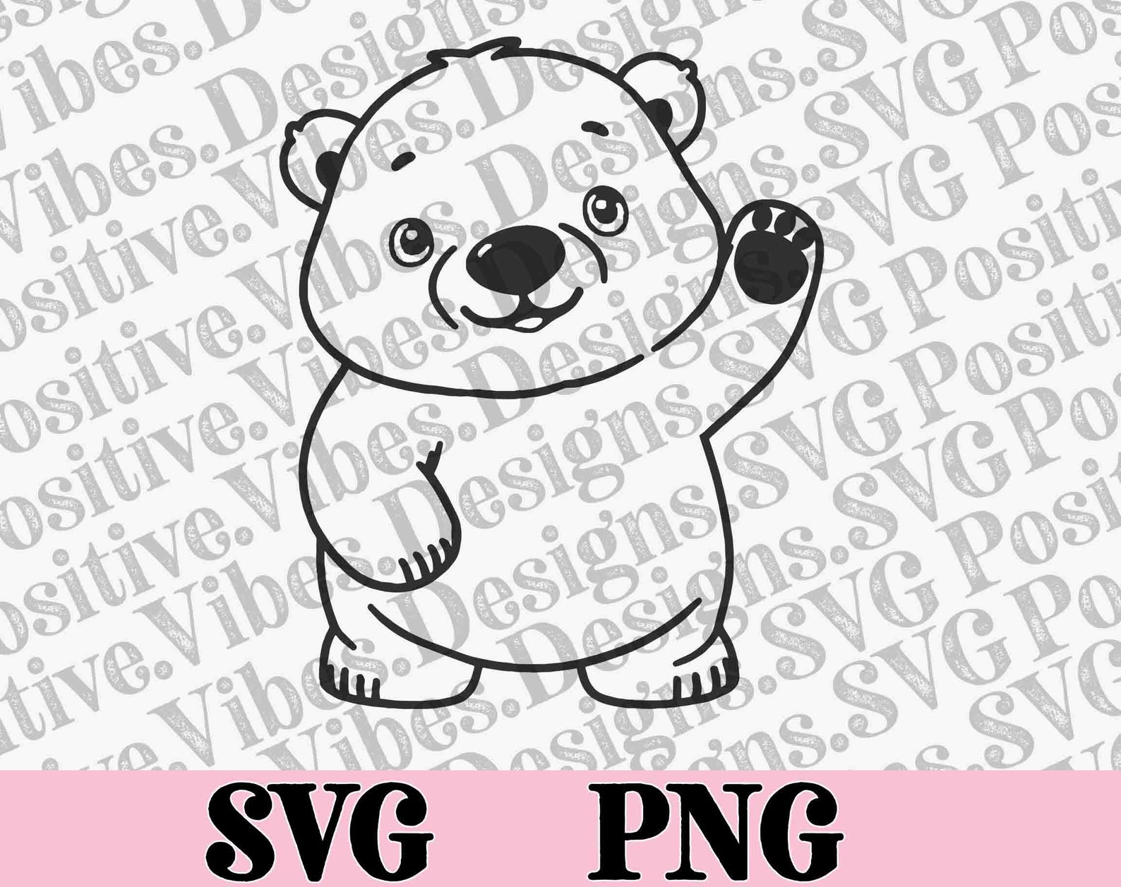 Cute Polar Bear Cartoon SVG PNG, Outline Polar Bear Clipart, Digital ...