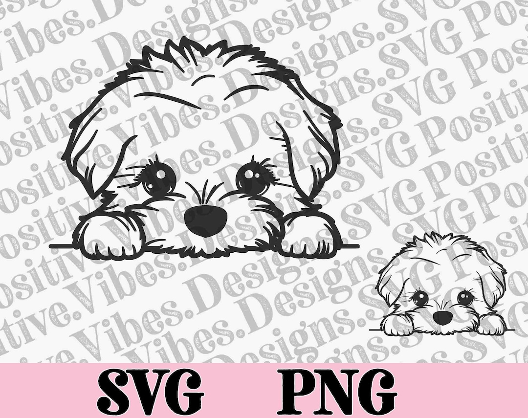 Cute Maltese Puppy Svg, Outline Maltese Peeking Dog Cartoon PNG, Happy ...