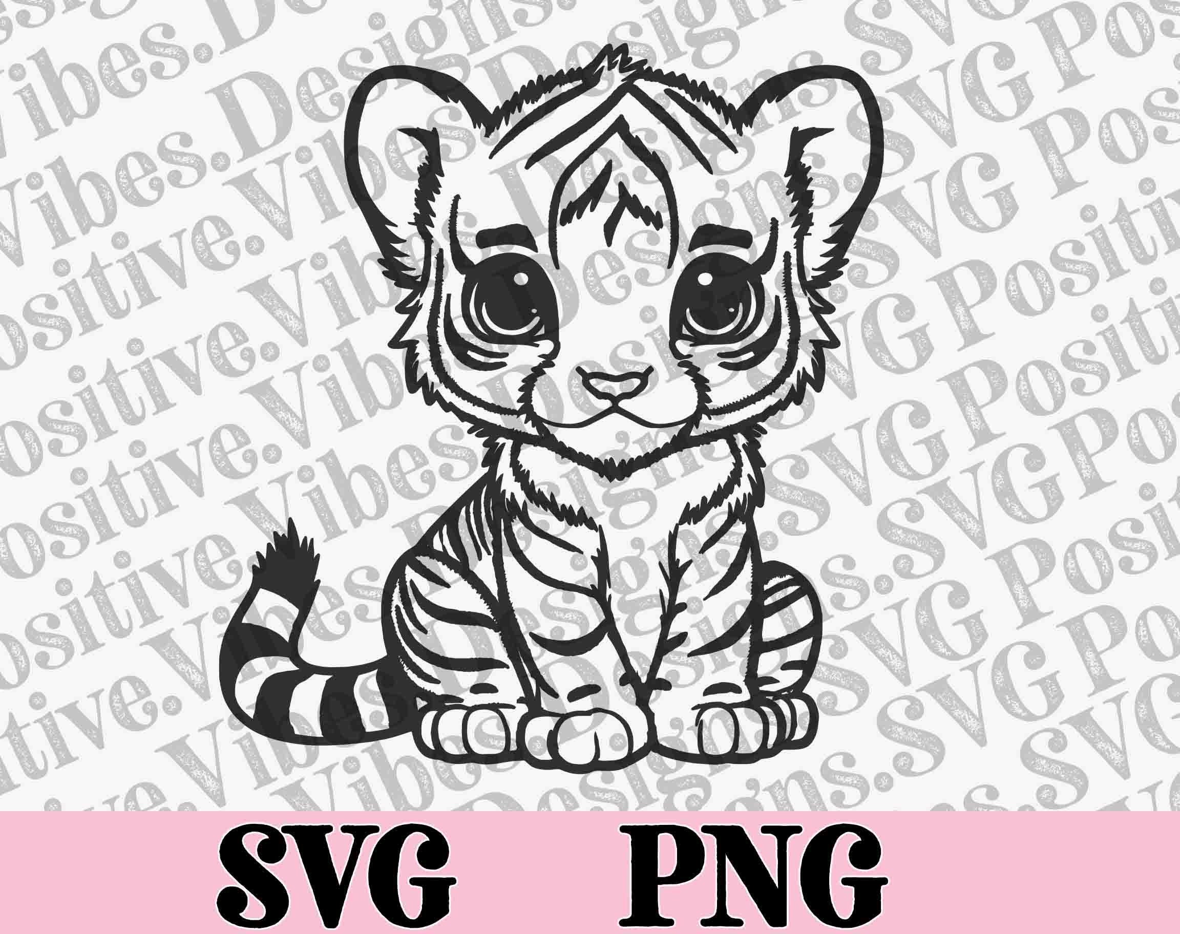 Cute Tiger Cartoon SVG PNG, Outline Tiger Clipart, Digital Stamps Clip ...
