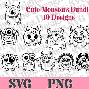 Cute Monsters Bundle SVG PNG , Outline Monsters Clipart , Monsters ...