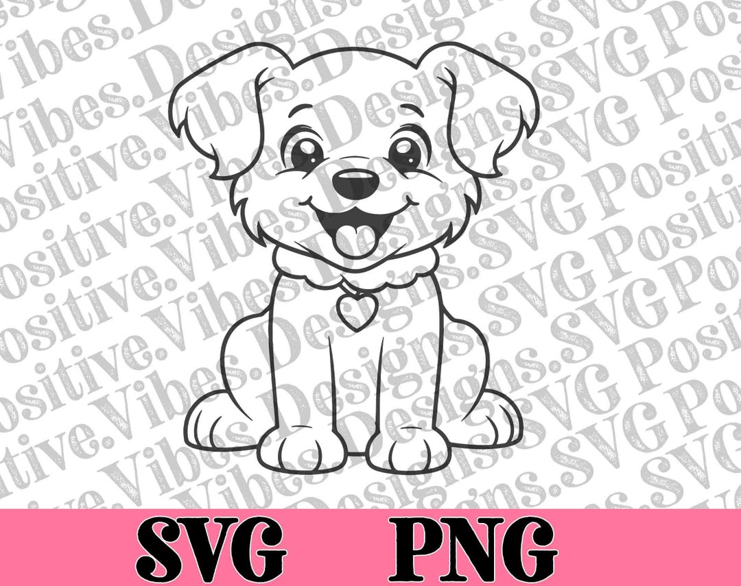 Cute Puppy Svg Png, Outline Cute Dog Cartoon PNG, Happy Puppy Clipart ...