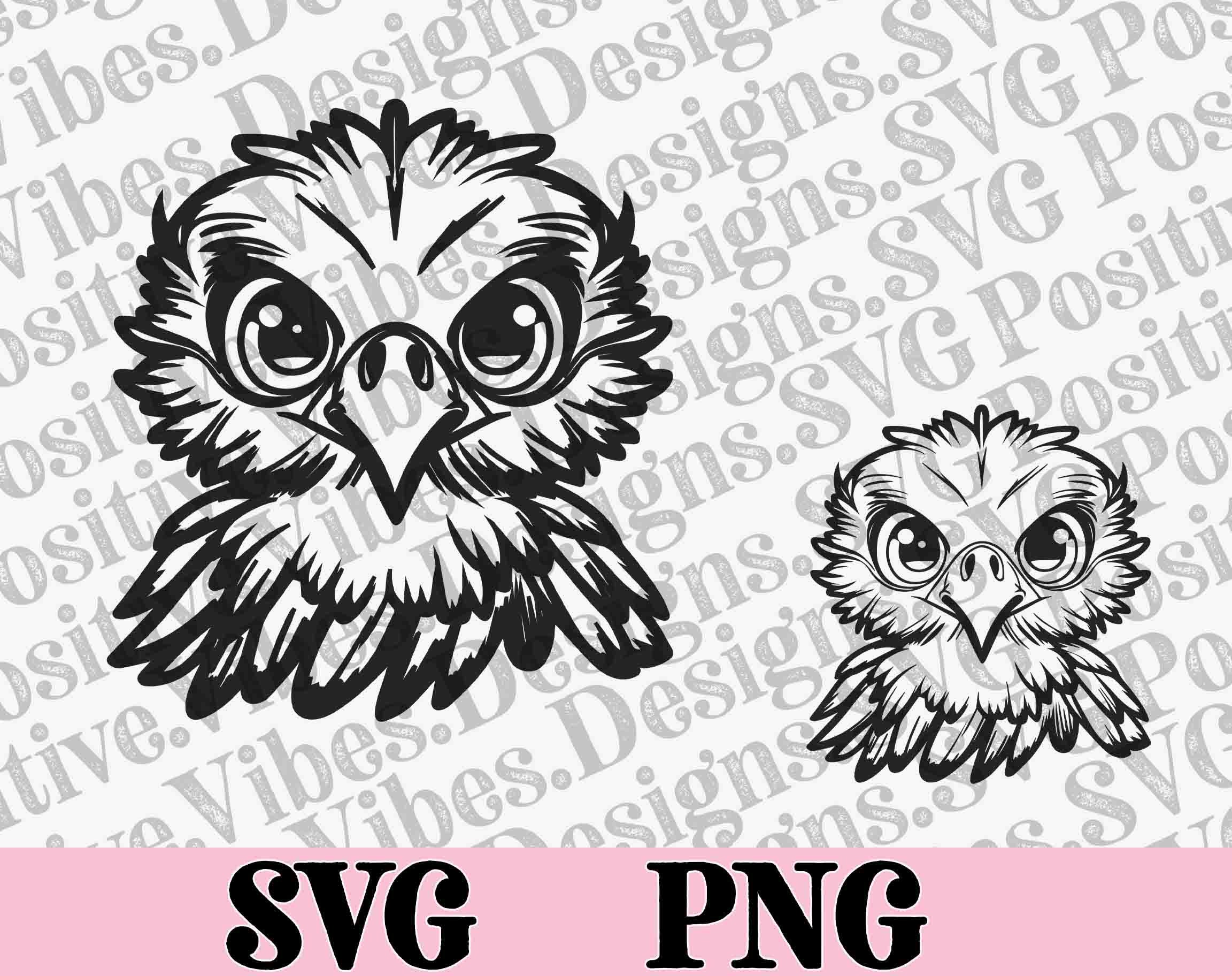 Cute Baby Eagle Cartoon SVG PNG, Outline Eagle Clipart, Digital Stamps ...