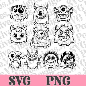 Cute Monsters Bundle SVG PNG , Outline Monsters Clipart , Monsters ...