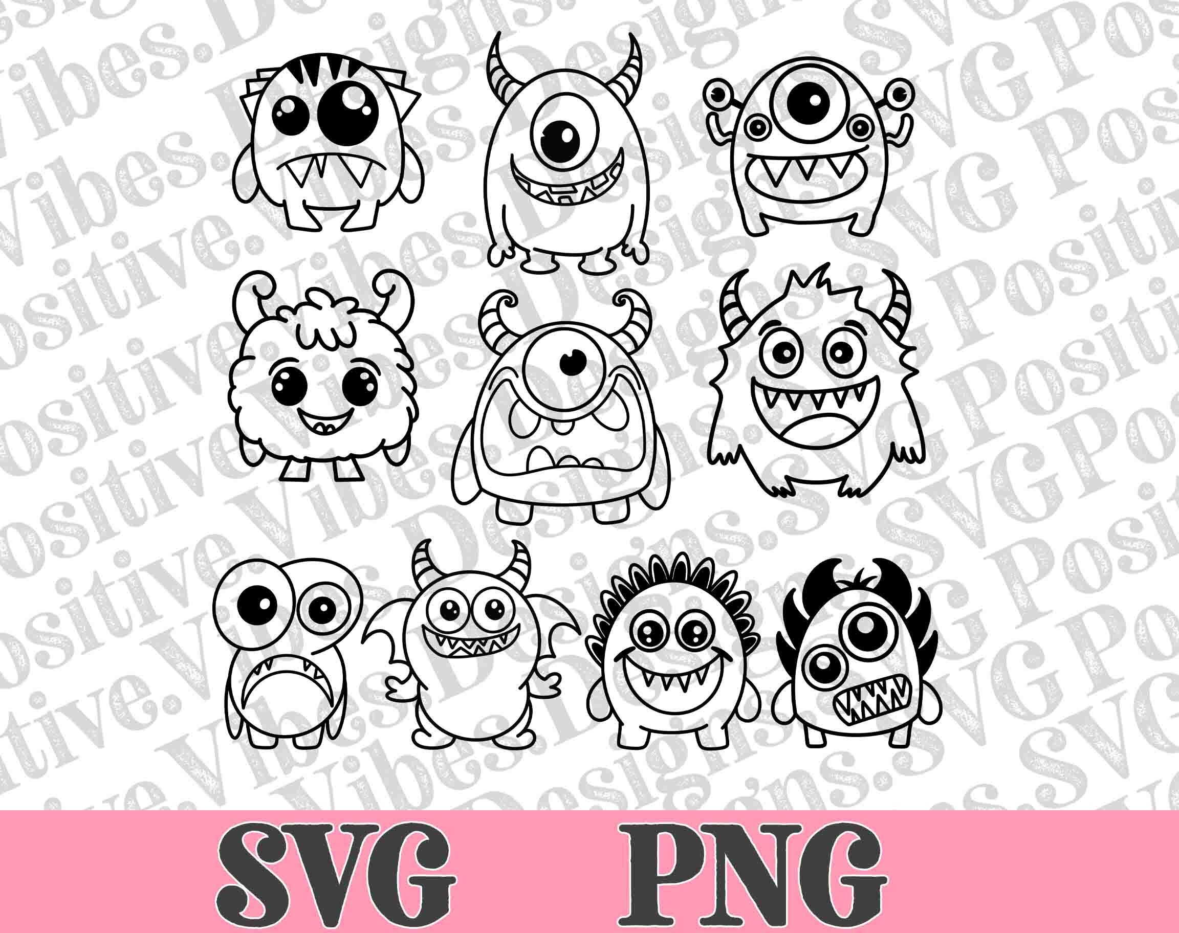Cute Monsters Bundle SVG PNG , Outline Monsters Clipart , Monsters ...