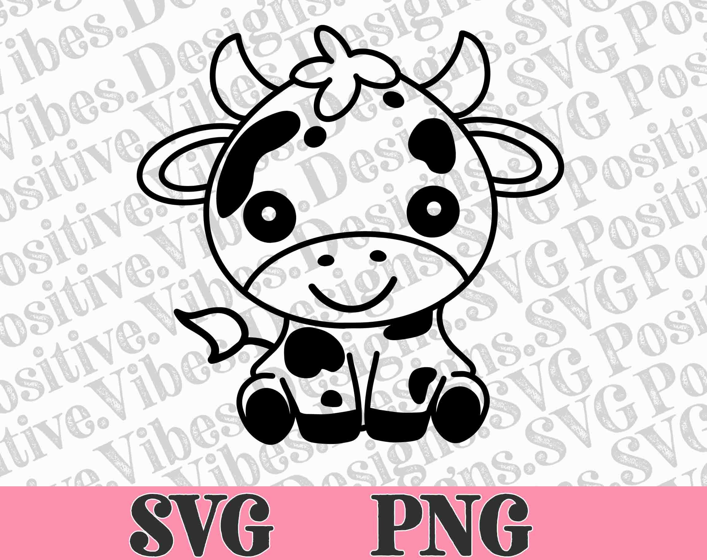 Cute Cow Cartoon SVG PNG, Outline Cow Clipart , Cow Digital Stamps Clip ...