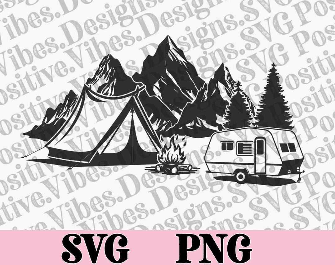 Camping Svg, Mountain, Forest and Trees, Silhouette Illustration ...