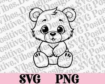 Cute Polar Bear Cartoon SVG PNG, Outline Polar Bear Clipart, Digital ...