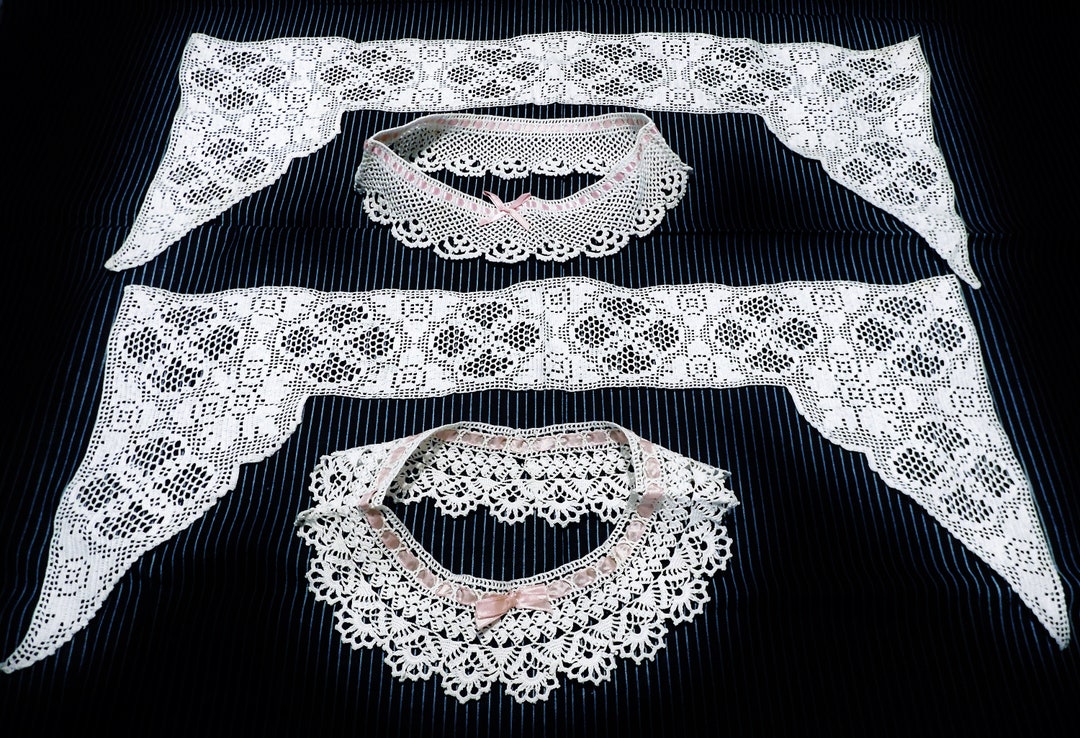 Gorgeous Antique White Crocheted Lace Insets and Collar, Valuable ...