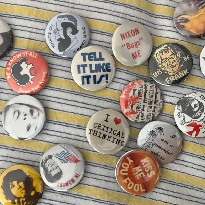 Vintage Style Pinback Buttons - Custom Design, Made to Order, Music Art ...