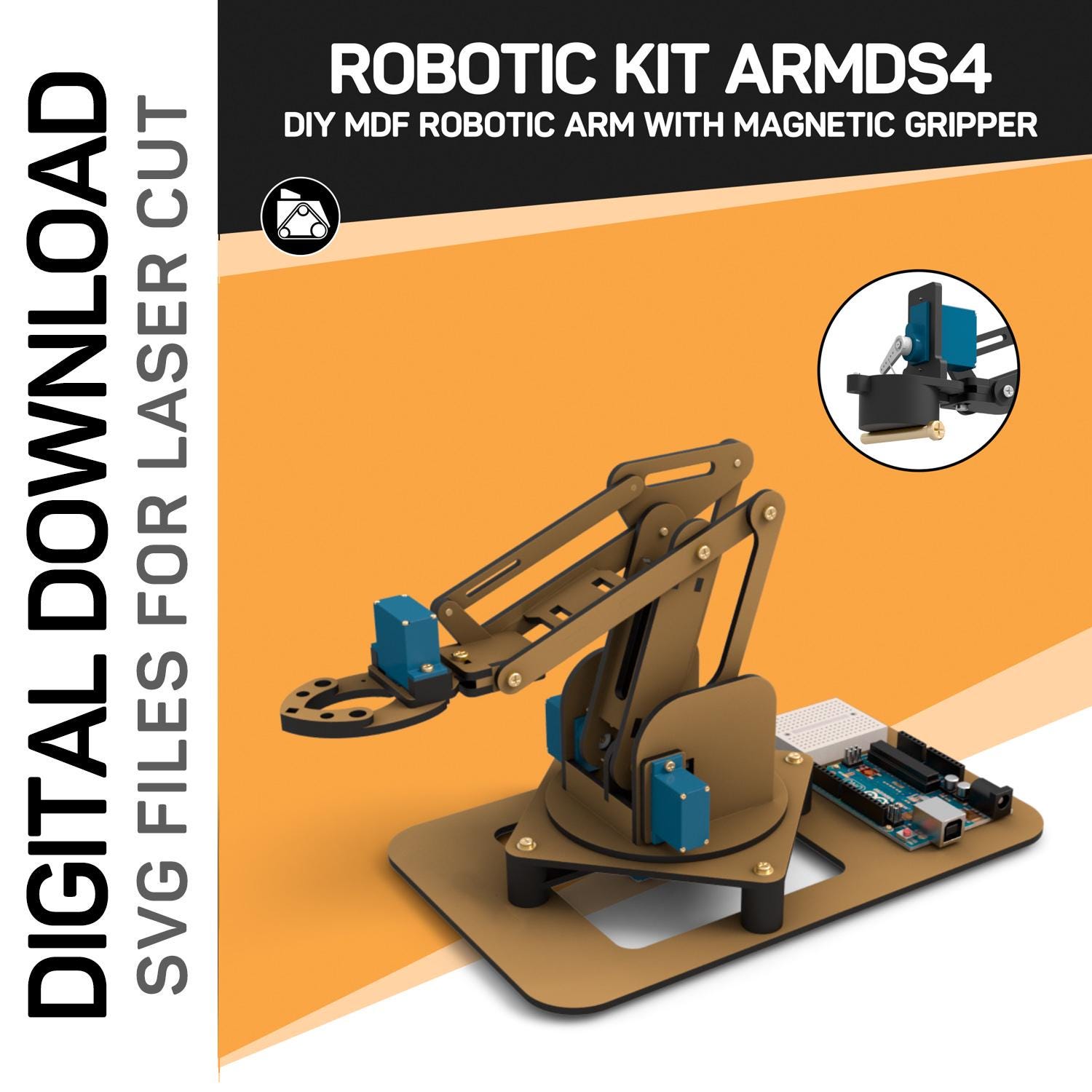 MDF Robotic Arm With Magnetic Gripper - PDF Templates for Laser Cutting ...