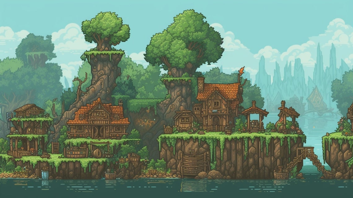 20 Goblin Village 2D RPG Pixel Art Backgrounds | Goblin Village Pixel ...