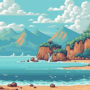 16 Pixel Art Beach Backgrounds | Pixel Art Background | Video Game ...