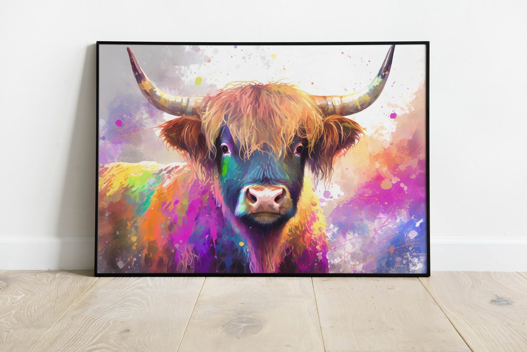 Highland Cow Colourful Wall Art | Highland Cow Watercolour Print ...
