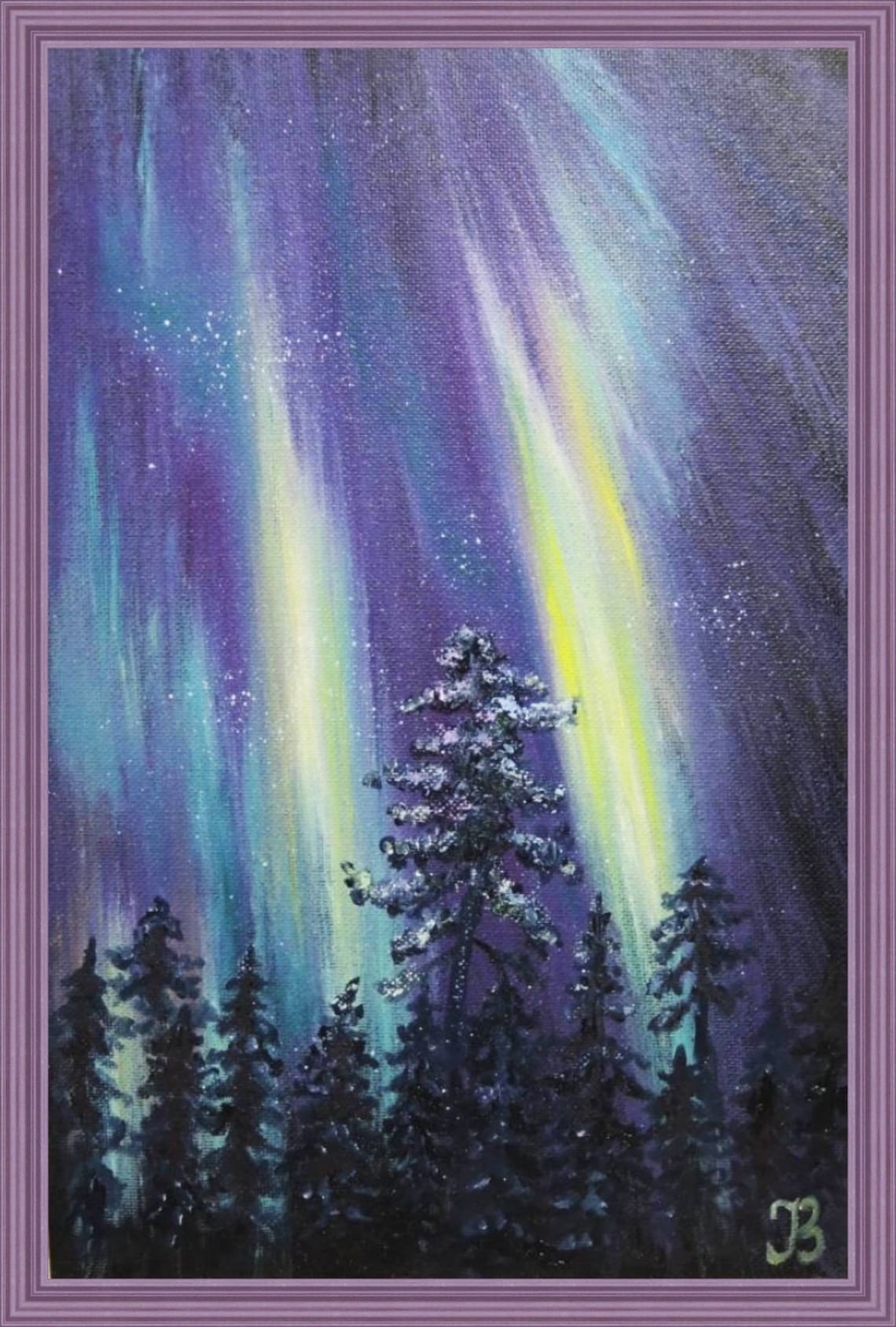 Aurora Borealis Painting Original Art Northern Lights Artwork | Etsy