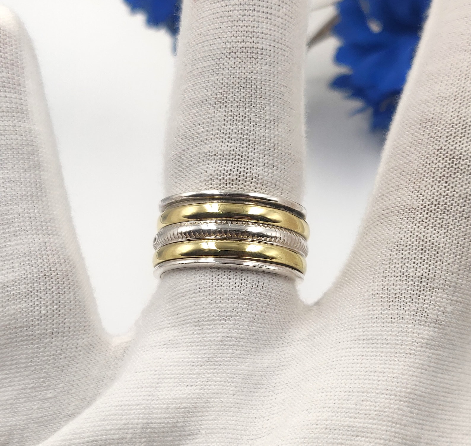 Gorgeous Spinner Ring - 925 Solid Sterling Silver Two Tone Spinner Band ...