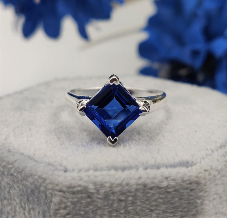 Amazing Blue Sapphire Square Ring - Solid 925 Sterling Silver Handmade ...