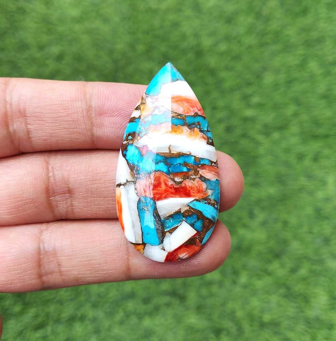 Blue Spiny Oyster Copper Turquoise- 25x48mm Blue Spiny Oyster Cabochon ...