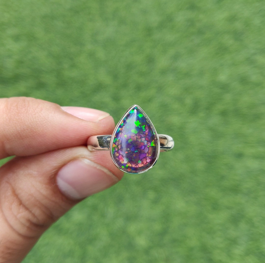 Fabulous Black Opal Silver Ring - Solid 925 Sterling Silver Opal Ring - Handmade Silver Ring ...