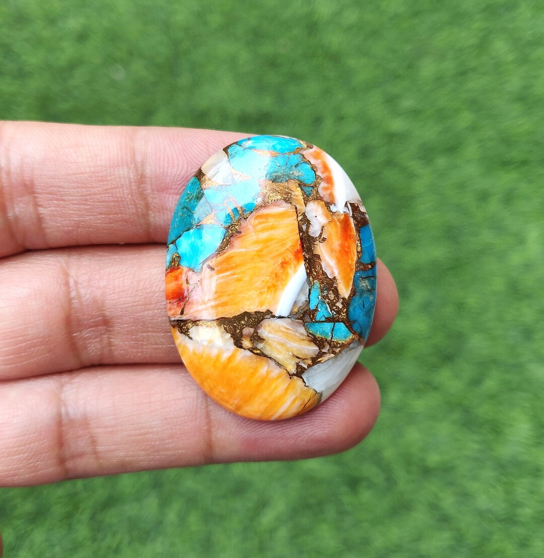 Blue Spiny Oyster Copper Turquoise 30x41mm Blue Spiny Oyster Cabochon ...