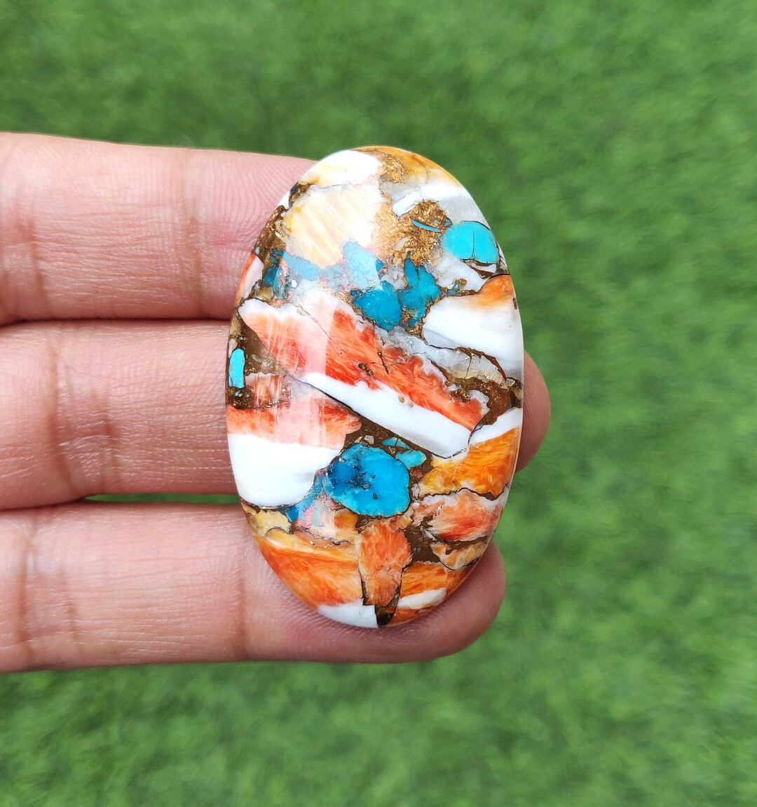 Blue Spiny Oyster Copper Turquoise 29x46mm Blue Spiny Oyster Cabochon ...