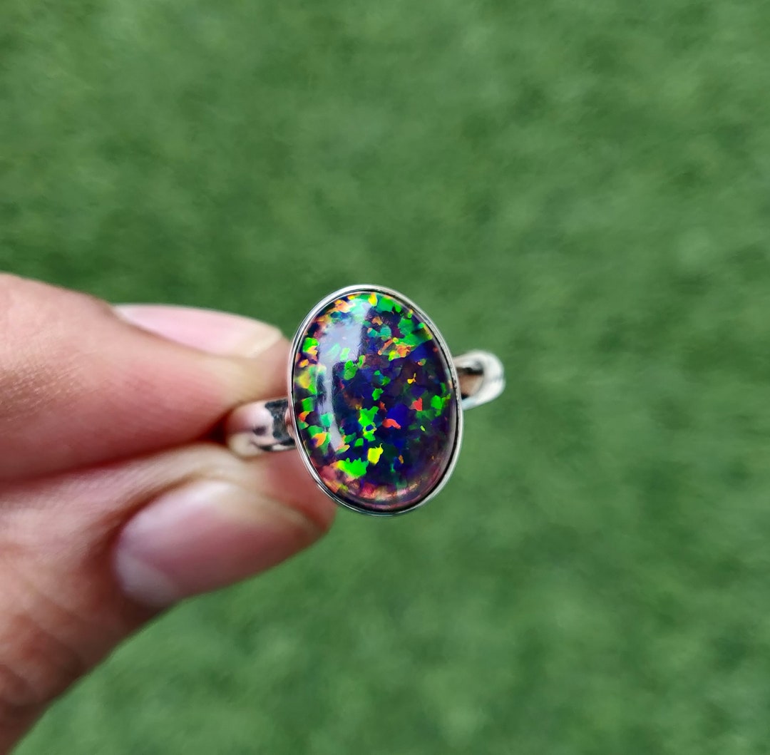 Amazing Black Opal Silver Ring - Solid 925 Sterling Silver Opal Ring - Handmade Silver Ring ...